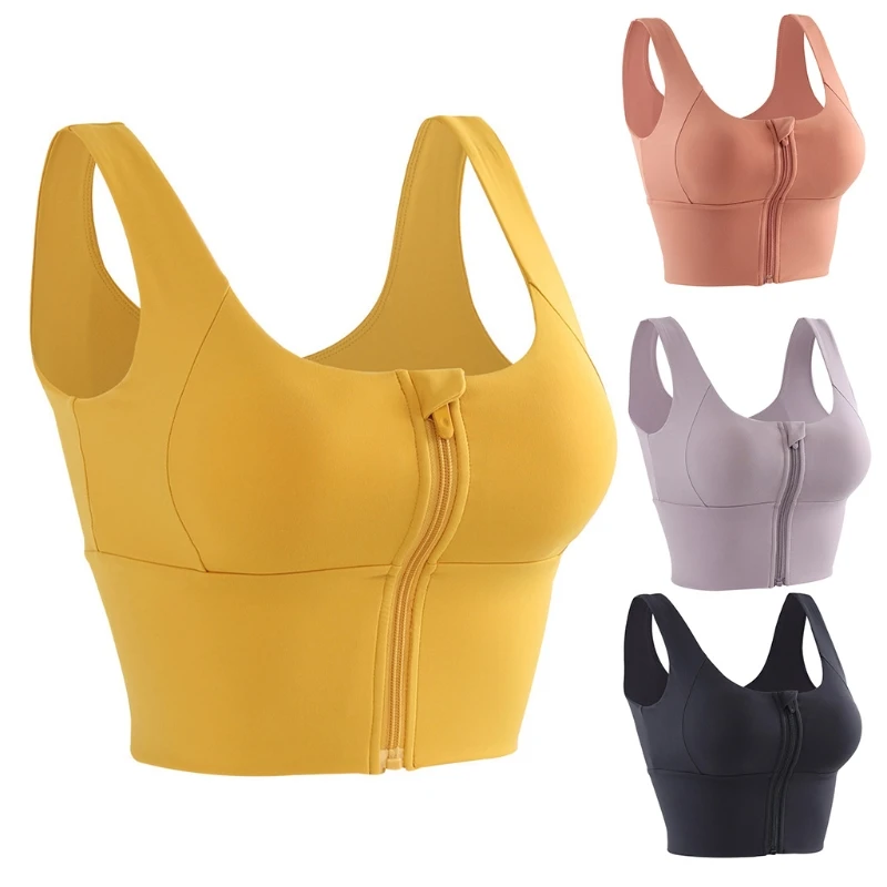 Zip-Front-Sports-Bra-for-Women-Longline-Padded-Front-Zipper-Closure ...