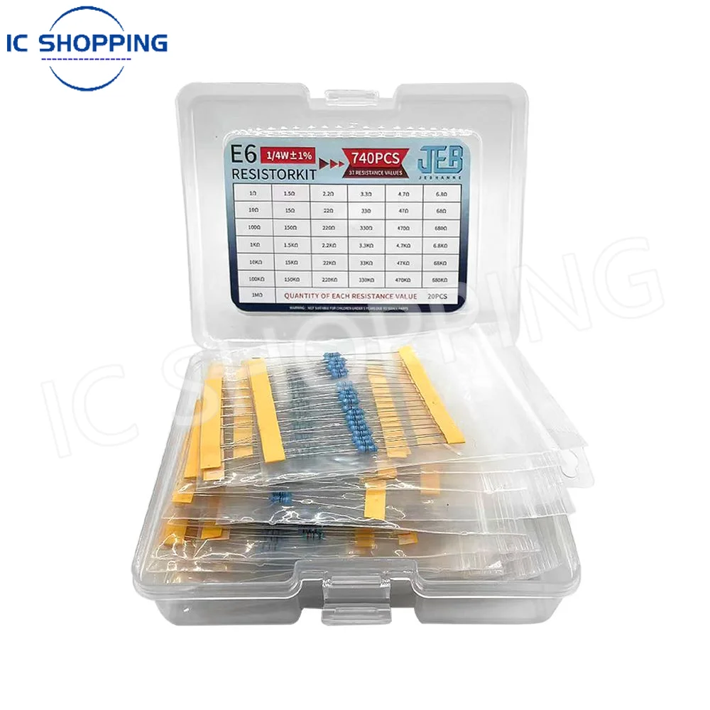 E6-Resistor-Kit-37-Values-740PCS-Resistor-Assortment-1-1M-1-4W-1-Metal ...