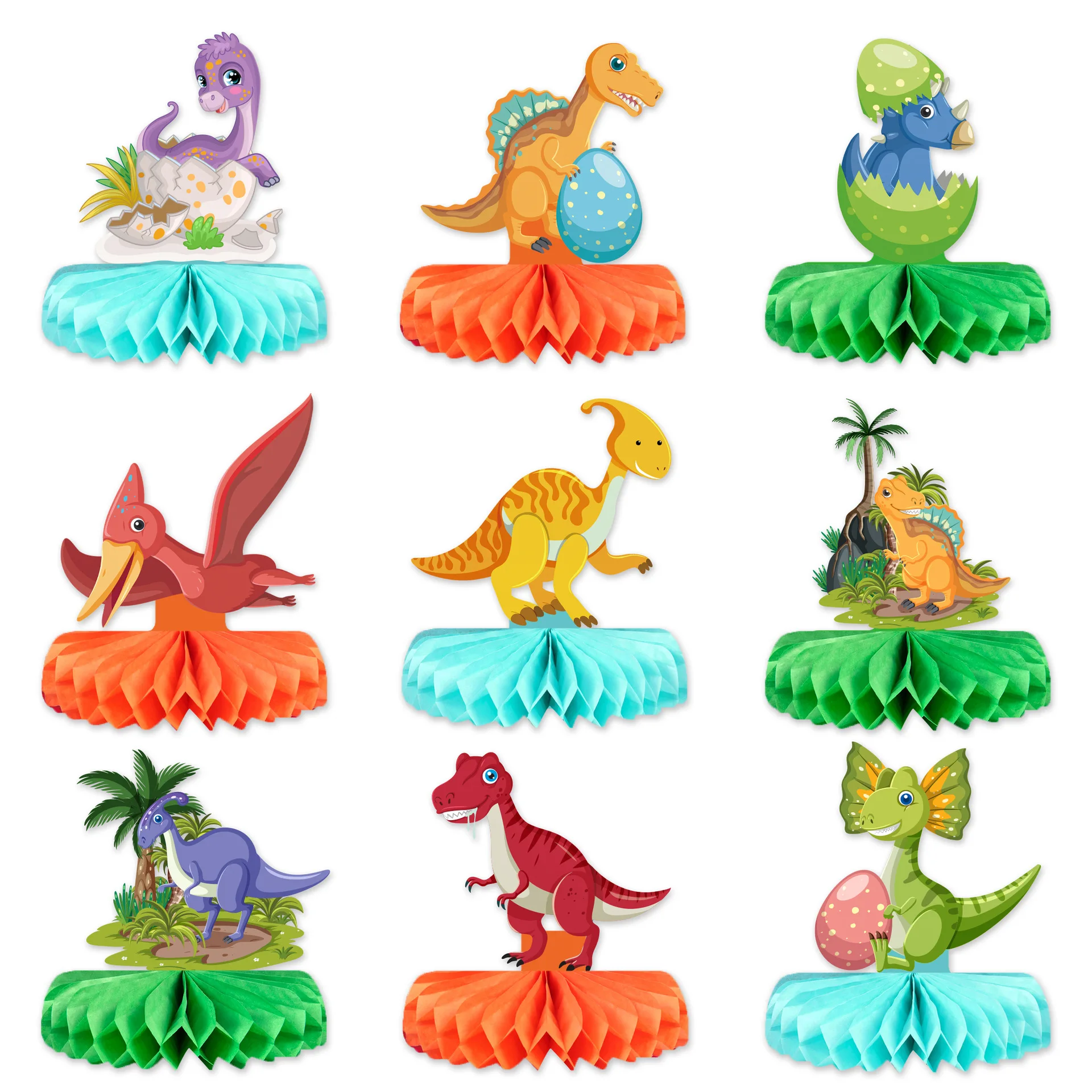 9Pcs Cartoon Dinosaur Theme Party Desktop Honeycomb Tabletop Decor ...