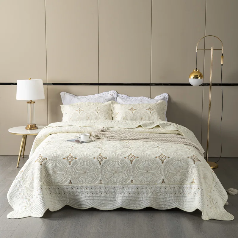 Gold-Embroidery-Cotton-Bohemia-Bedspreads-Quilt-Set-3PCS-Coverlet-Solid ...