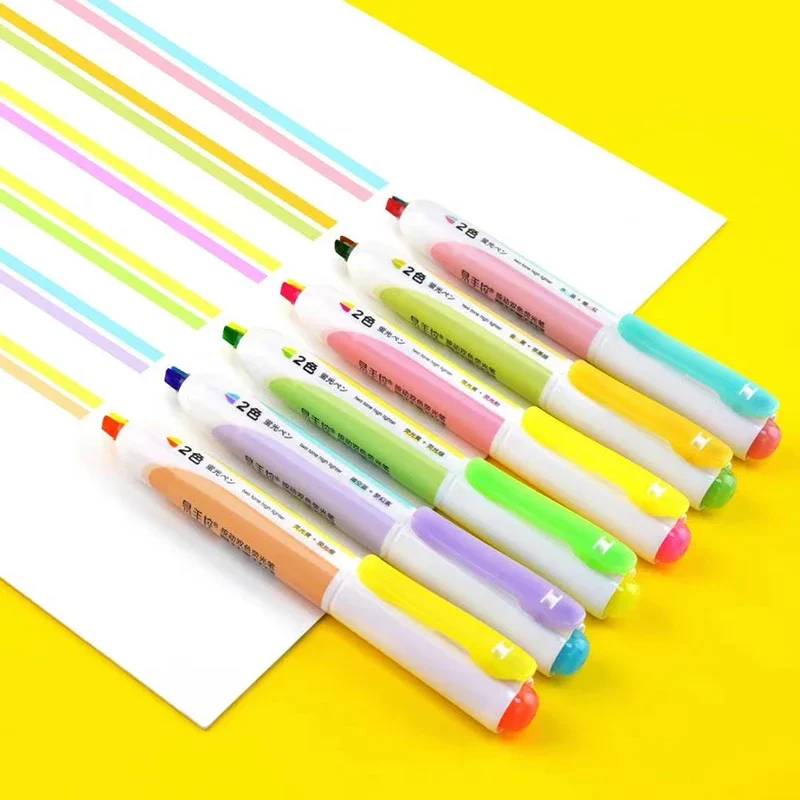 1PC-Highlighter-Pen-2-Color-In-1-Fluorescent-Markers-Refillable ...