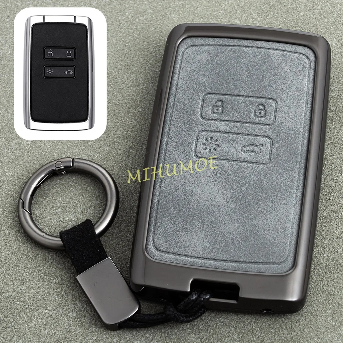 Metal Leather Key Fob Case Cover Keychain For Renault Captur Clio ...