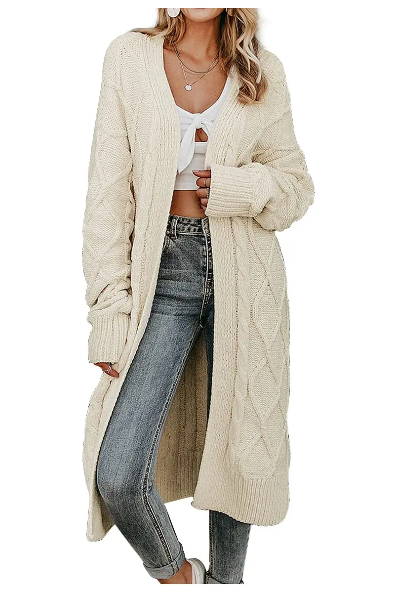 HOT-Women-s-Open-Front-Cardigan-Long-Sleeve-Cable-Knit-Sweater-Coat ...