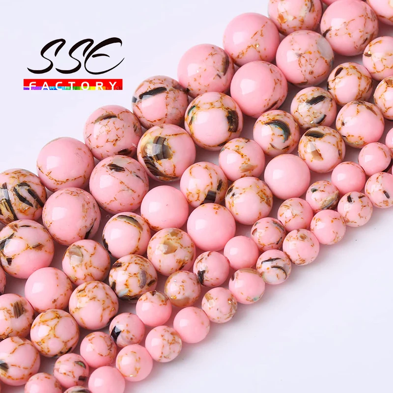 Natural-Pink-Shell-Turquoises-Stone-Beads-With-Mother-of-Pearl-Round ...