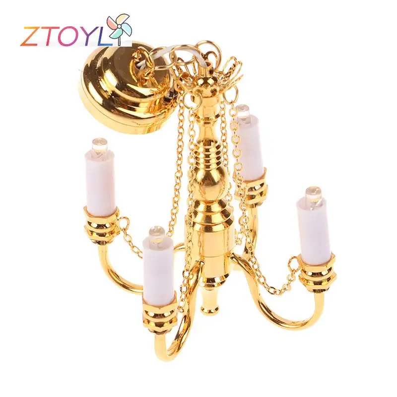 1pc-Dollhouse-Miniature-Lamp-LED-Ceiling-Lamp-Gold-Chandelier-Droplight ...