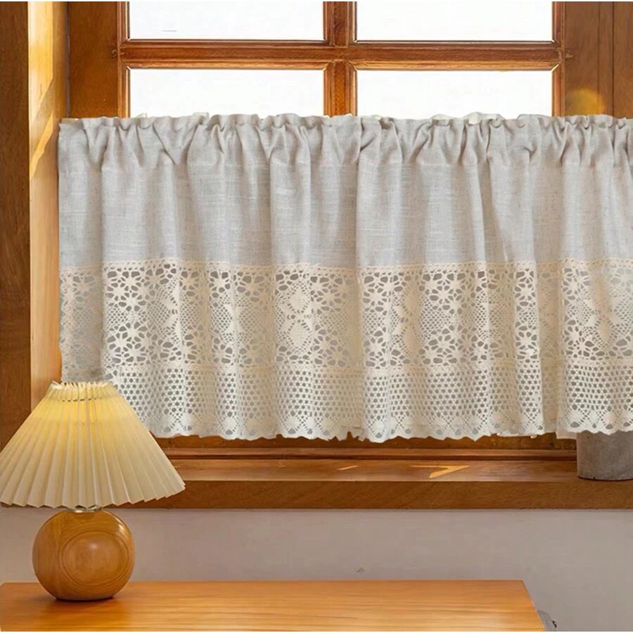 Cortinas-cortas-con-borlas-Retro-para-cocina-encaje-de-lino-y-algod-n ...