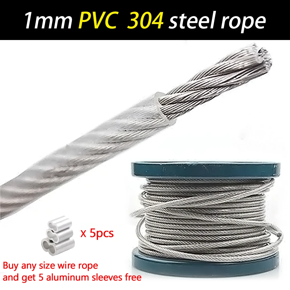 20-50100-Meters-1mm-Diameter-Transparent-PVC-Coated-Steel-Wire-Ropes ...