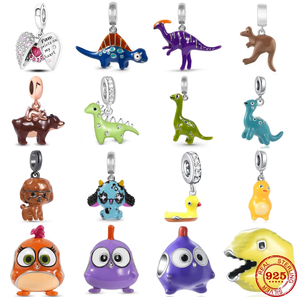 2023-New-925-Sterling-Silver-Dinosaur-Kangaroo-Teddy-Dog-Beads-Diy-Fit ...