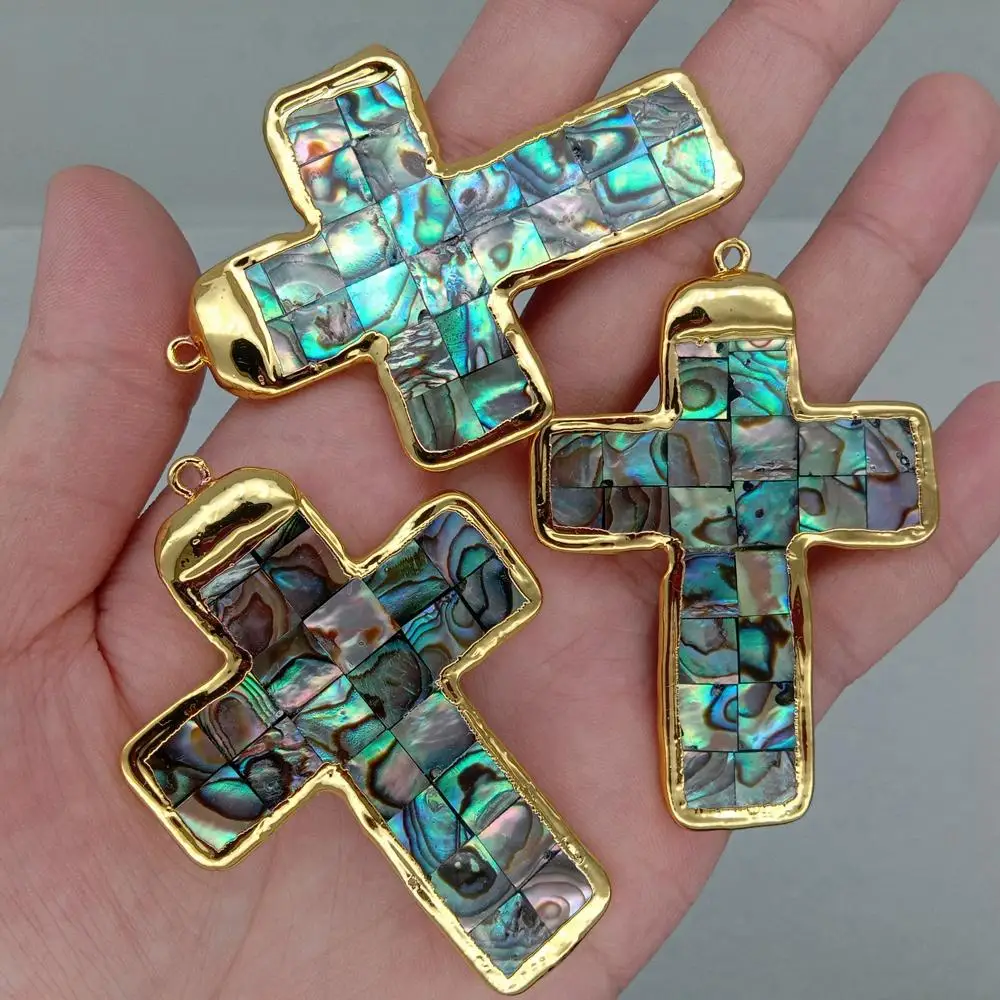 5-Pcs-Natural-Multi-Color-Abalone-Shell-Crucifix-Pendant-With-Gold ...