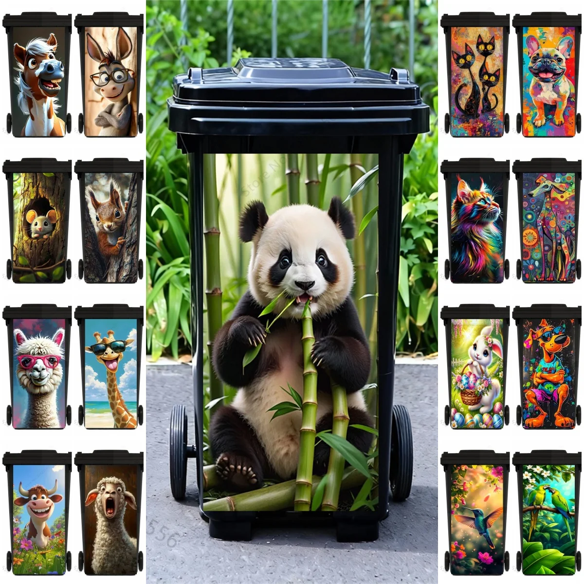 Adorable Cartoon Panda Rubbish Bin Stickers Funny Animal Dog Kitchen ...