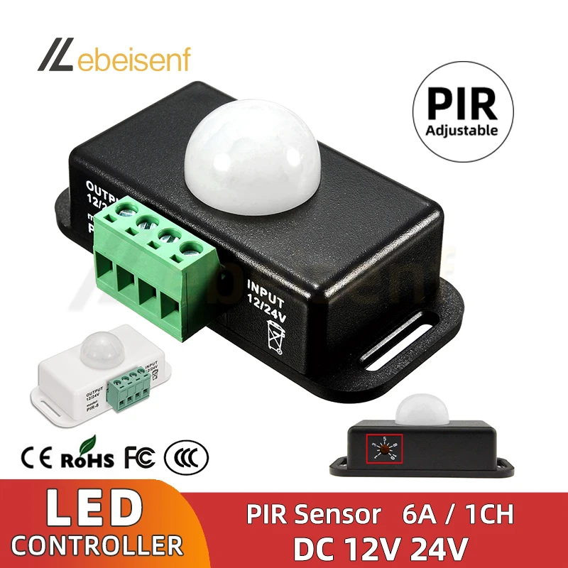 DC-12V-24V-6A-Automatic-Adjust-PIR-Motion-Sensor-Switch-IR-Infrared ...