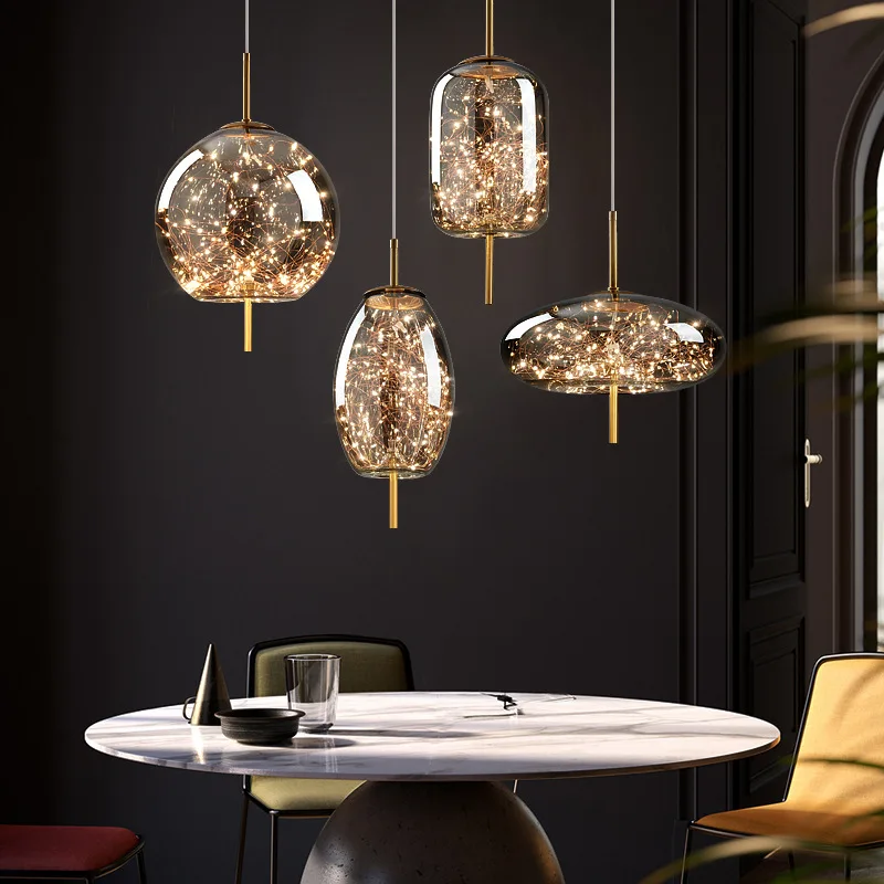 Nordic Modern Hanging Loft Glass Lustre Pendant Light Hotel Bar Glass ...