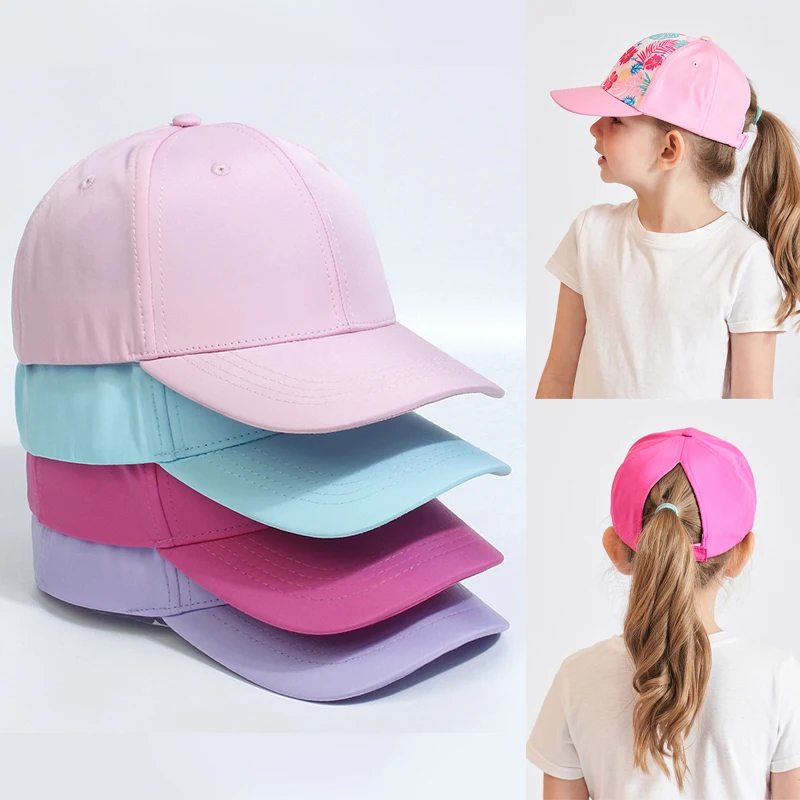 Fashion-Kids-Baseball-Cap-For-Girls-Boys-Sun-Hat-Hollow-Back-Ponytail ...