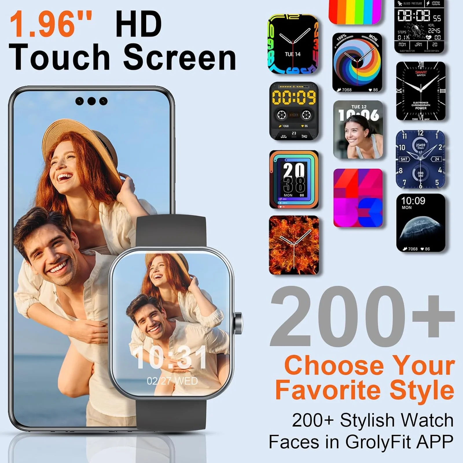 Y66 Smartwatch 2025 mit Bluetooth 5.3 Anrufbeantwortung – 1,96" HD ...