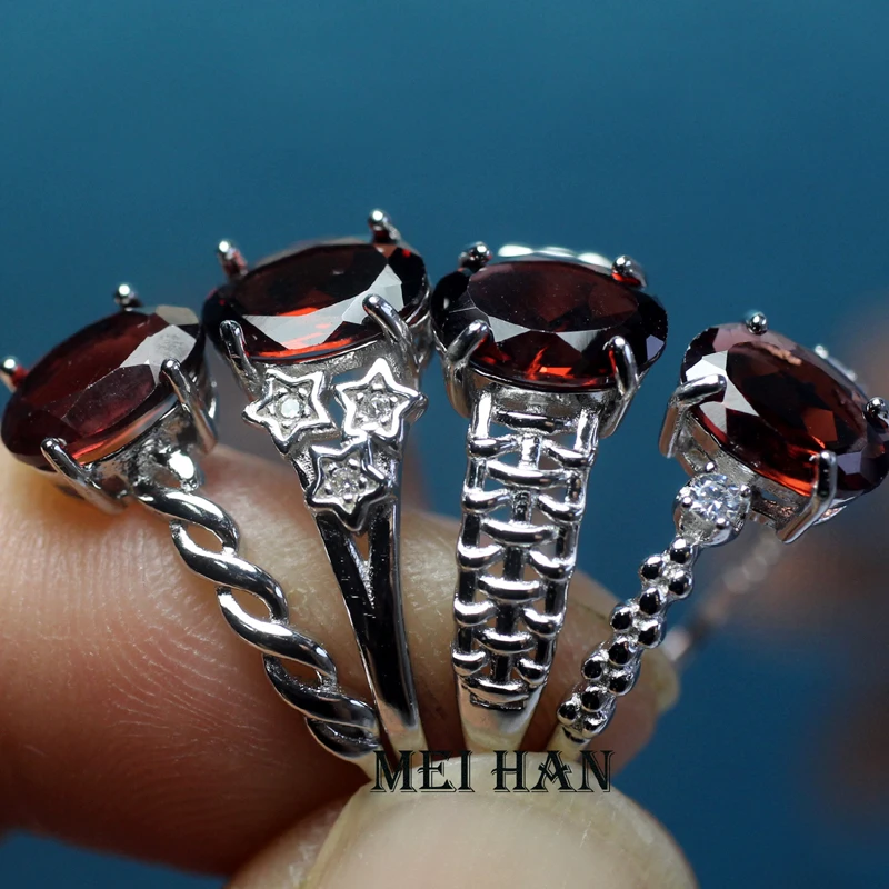 Meihan-Free-Shipping-Natural-Red-Garnet-Oval-925-Silver-Simple ...