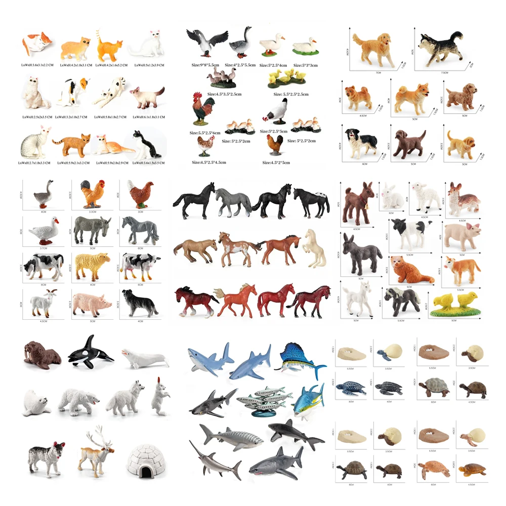 Toys Set Marine Animals Farm Toy Horses Bulls Dogs Cat Fish Shark Whale ...