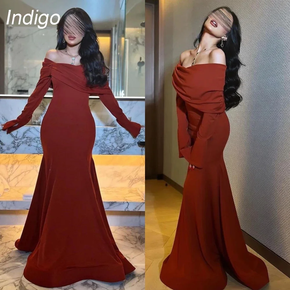 Indigo-Prom-Dress-Mermaid-Long-Sleeve-Off-The-Shoulder-Pleat-Open-Back ...
