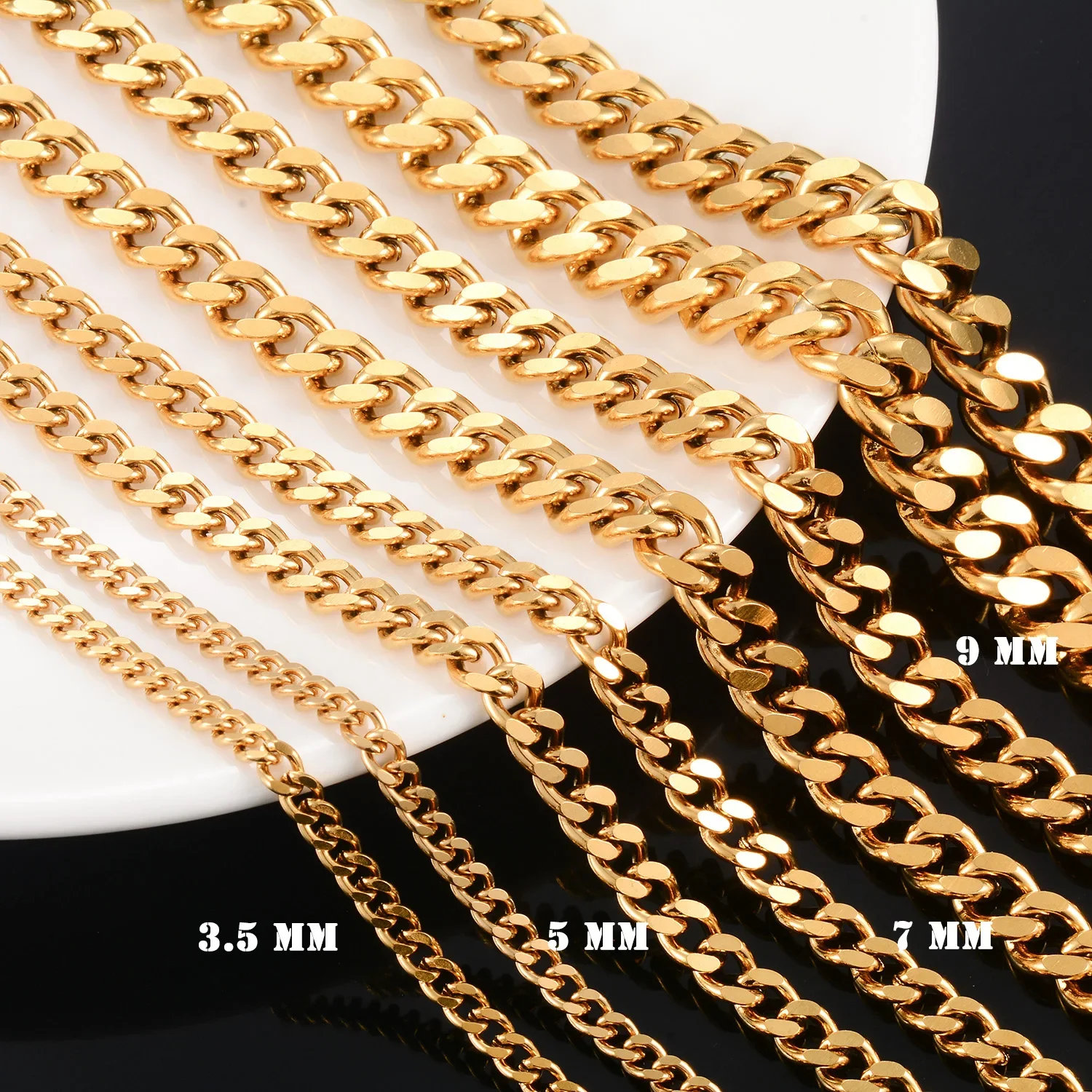 Male Basic Punk Stainless Steel Cuban Chain Necklace Hip Pop Curb Link ...