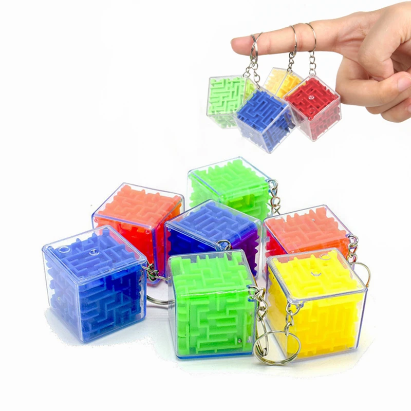 Mini 3D Cube Maze Keychain Six-sided Puzzle Rolling Ball Game Fun Brain ...