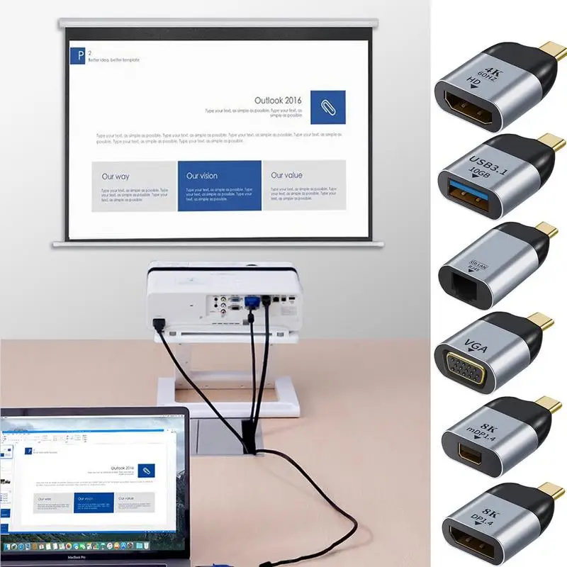 to USB 3.1 compatible DP Mini DP VGA RJ45 Adapter USB Type C Cable 4K ...