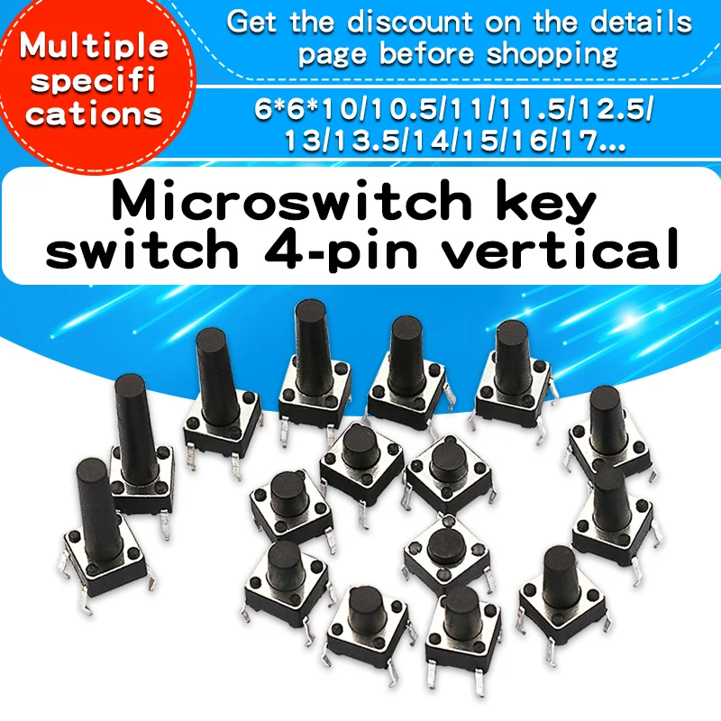 50PCS Momentary Tactile Push Button Click Switch 6X6mm 4.3mm-17mm H=4 ...