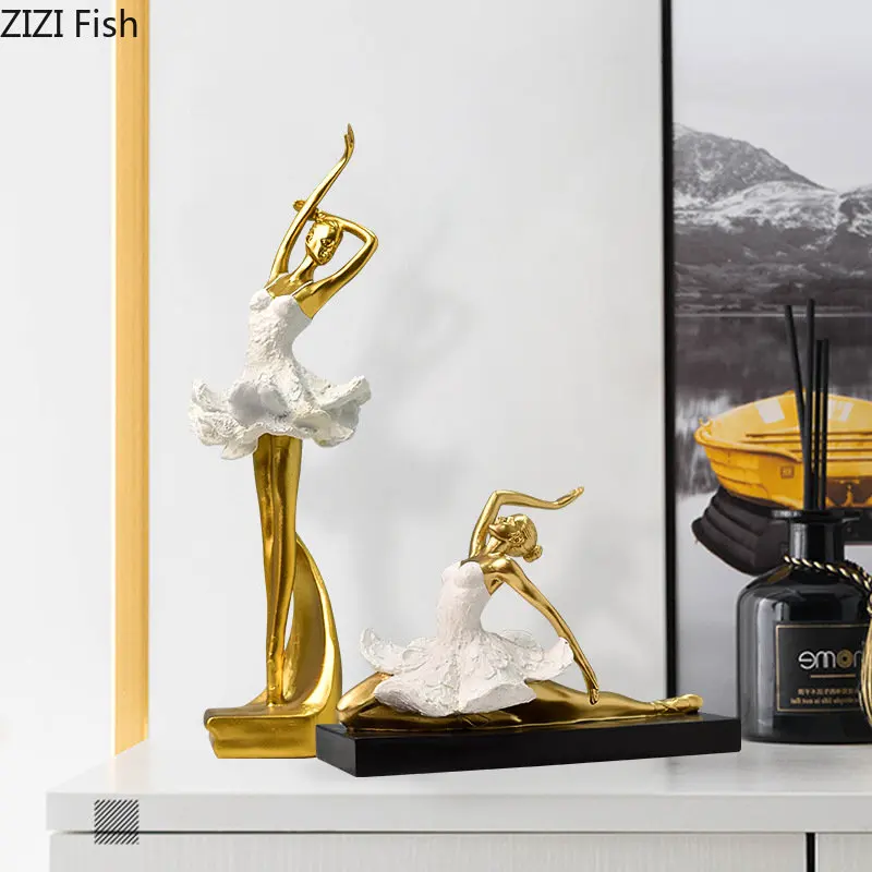 Gold plating Ballet Dancer Character Statue Desk Decoration Ballerina ...