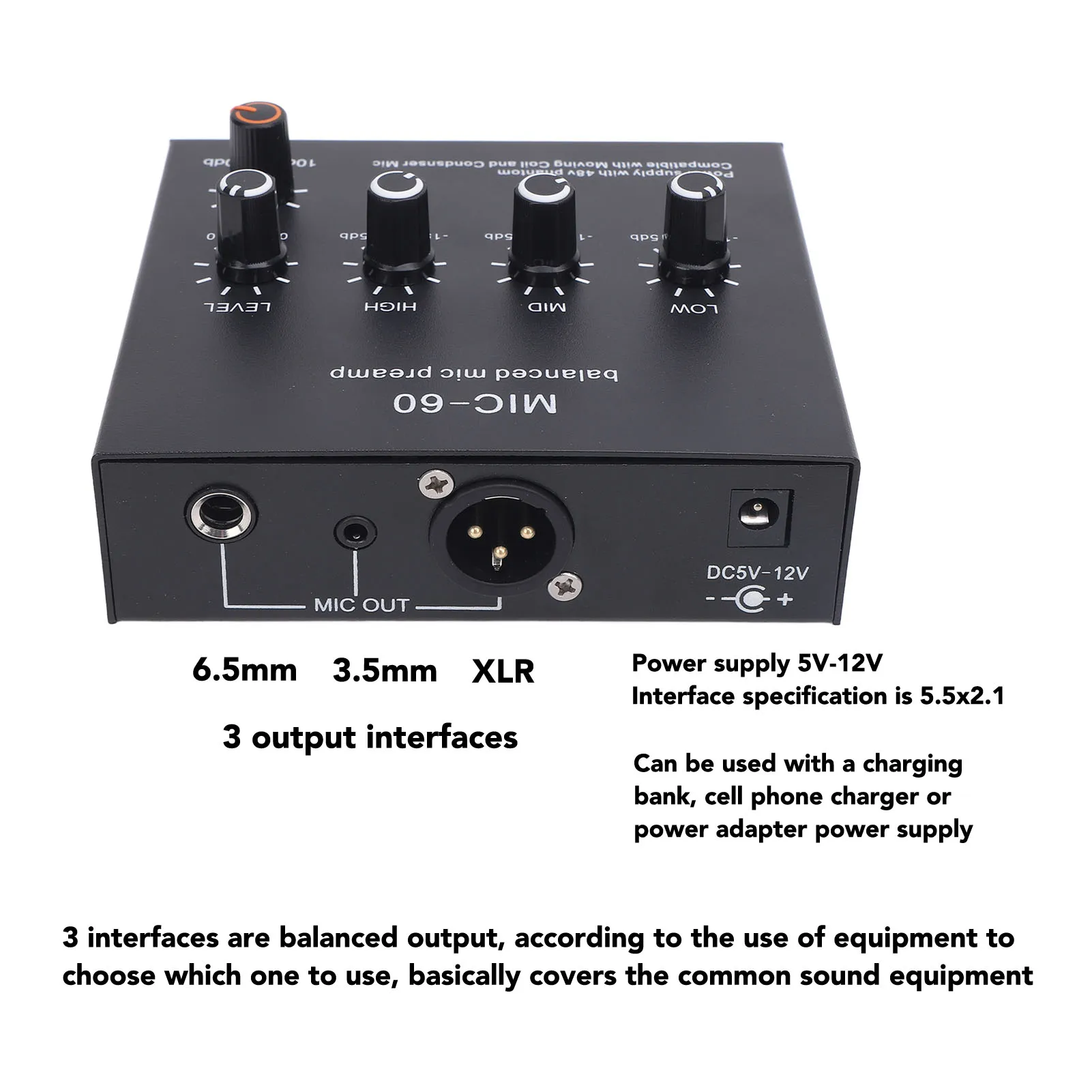 Microphones Booster Aluminum Alloy 48V Power Balanced Microphone Preamp ...