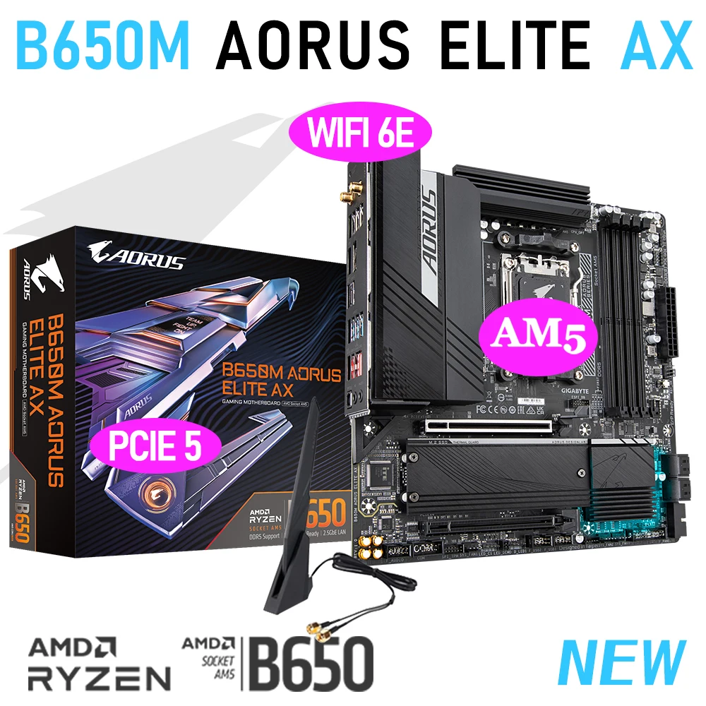 AMD-AM5-RYZEN-5-7600-R5-CPU-Gigabyte-B650M-AORUS-ELITE-AX-WIFI-DDR5 ...