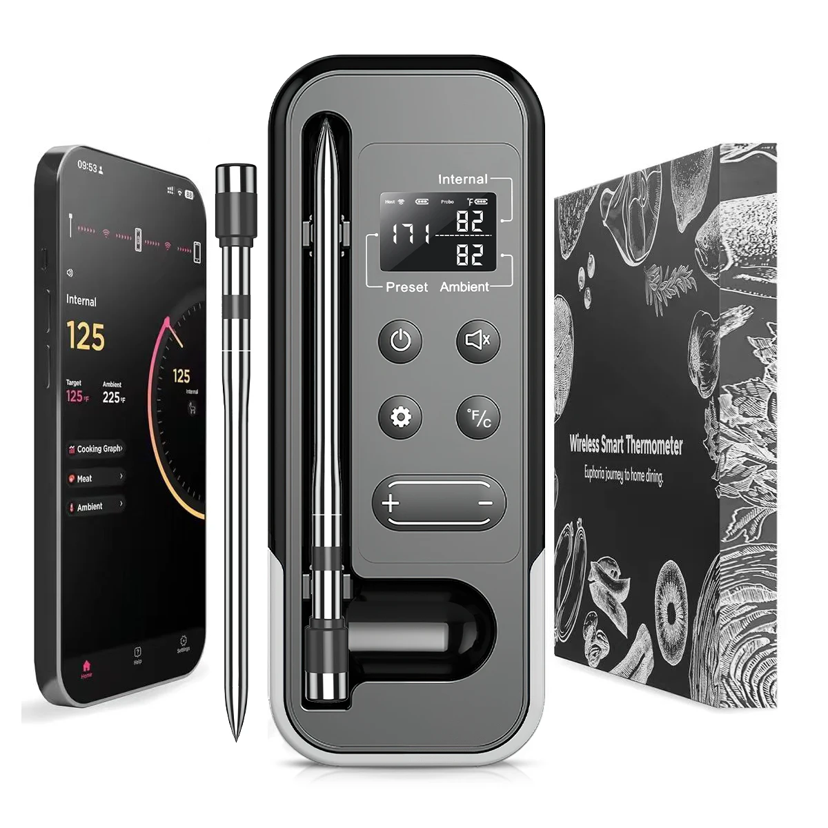 Smart Bluetooth BBQ Thermometer Wireless Meat Probe Kitchen Cooking ...