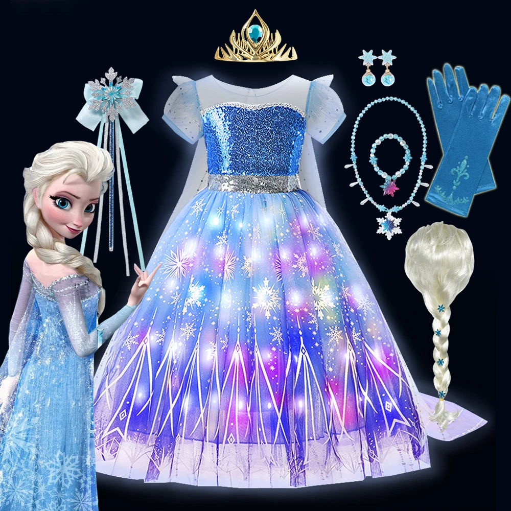 Disney-Frozen-Elsa-Costume-for-Kids-Girl-2024-Snow-Queen-LED-Light-Up ...