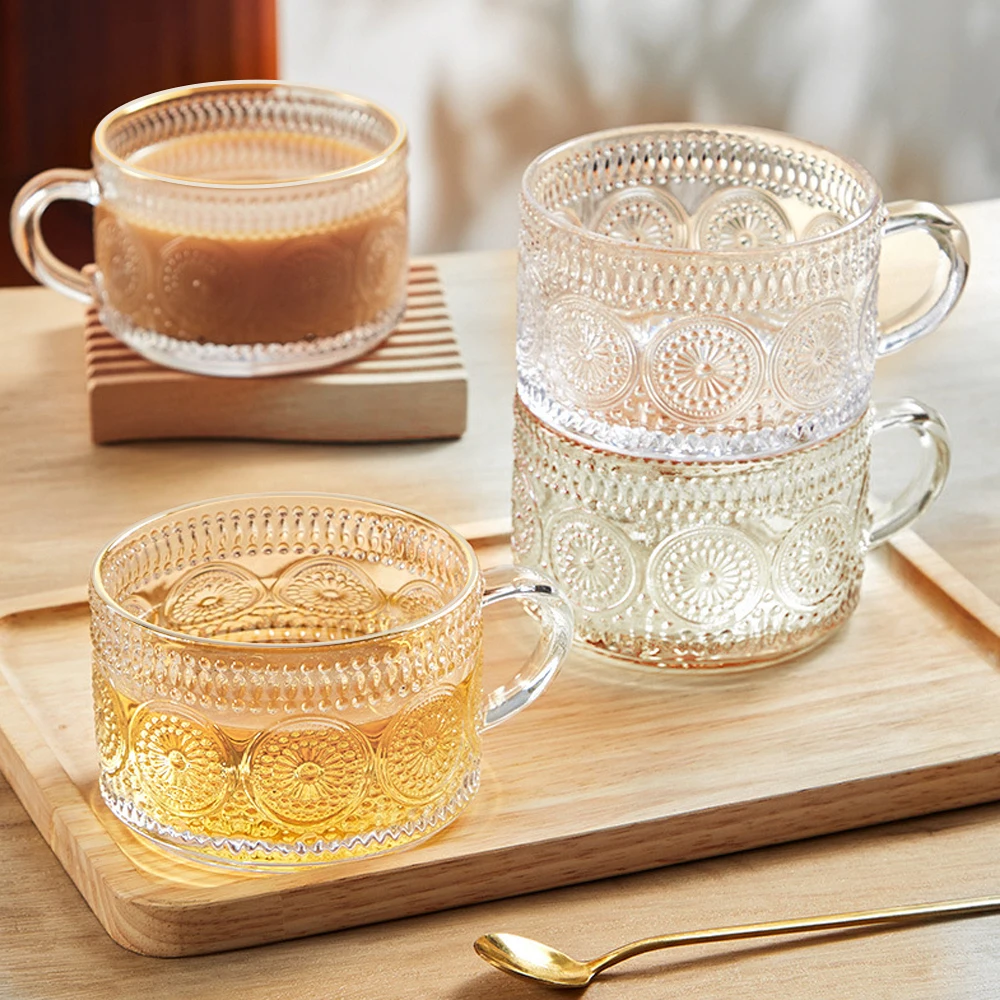 Vintage-Embossed-Glass-Coffee-Mugs-Elegant-Clear-Tea-Cups-with-Handle ...