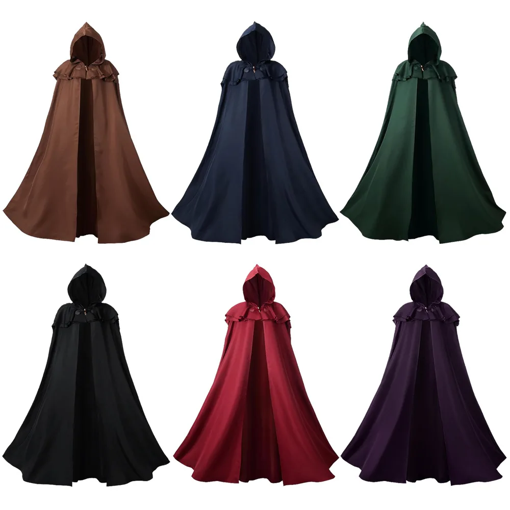 Medieval Black Hooded Cloak Adult Unisex Brown Cloak Halloween Vampire ...