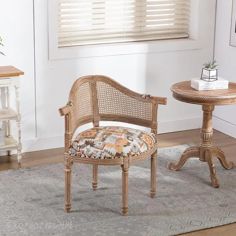 American country solid wood cowhide retro dining chair shootingarmrests ...