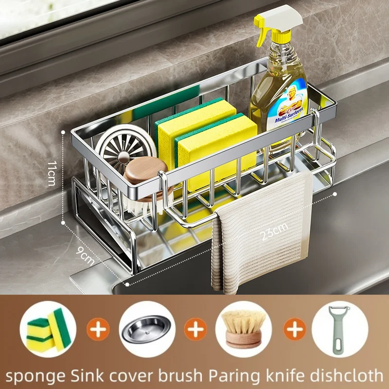 Kitchen Sponge Holder Sink Draining Rack Faucet Storage Soap Drainer ...