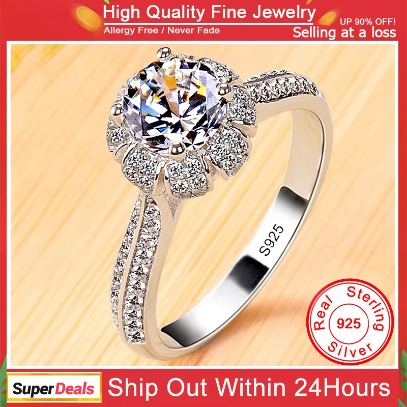 Allergy Free 100% Real 925 Sterling Silver Rings for Women Fine Jewelry ...