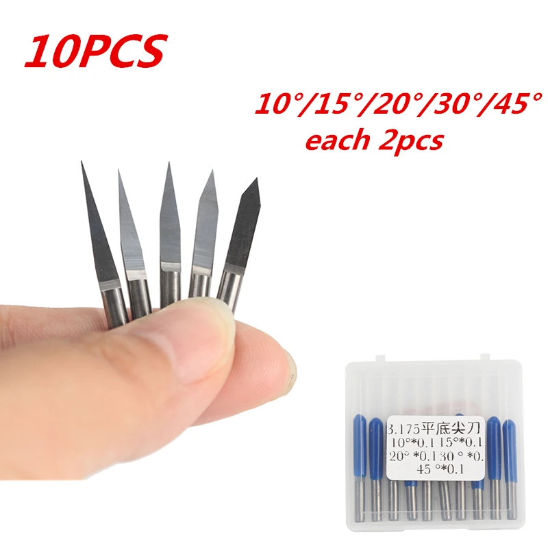 10Pcs-V-Shape-Flat-Bottom-Carbide-PCB-Engraving-Bits-3-175mm-CNC-Router ...