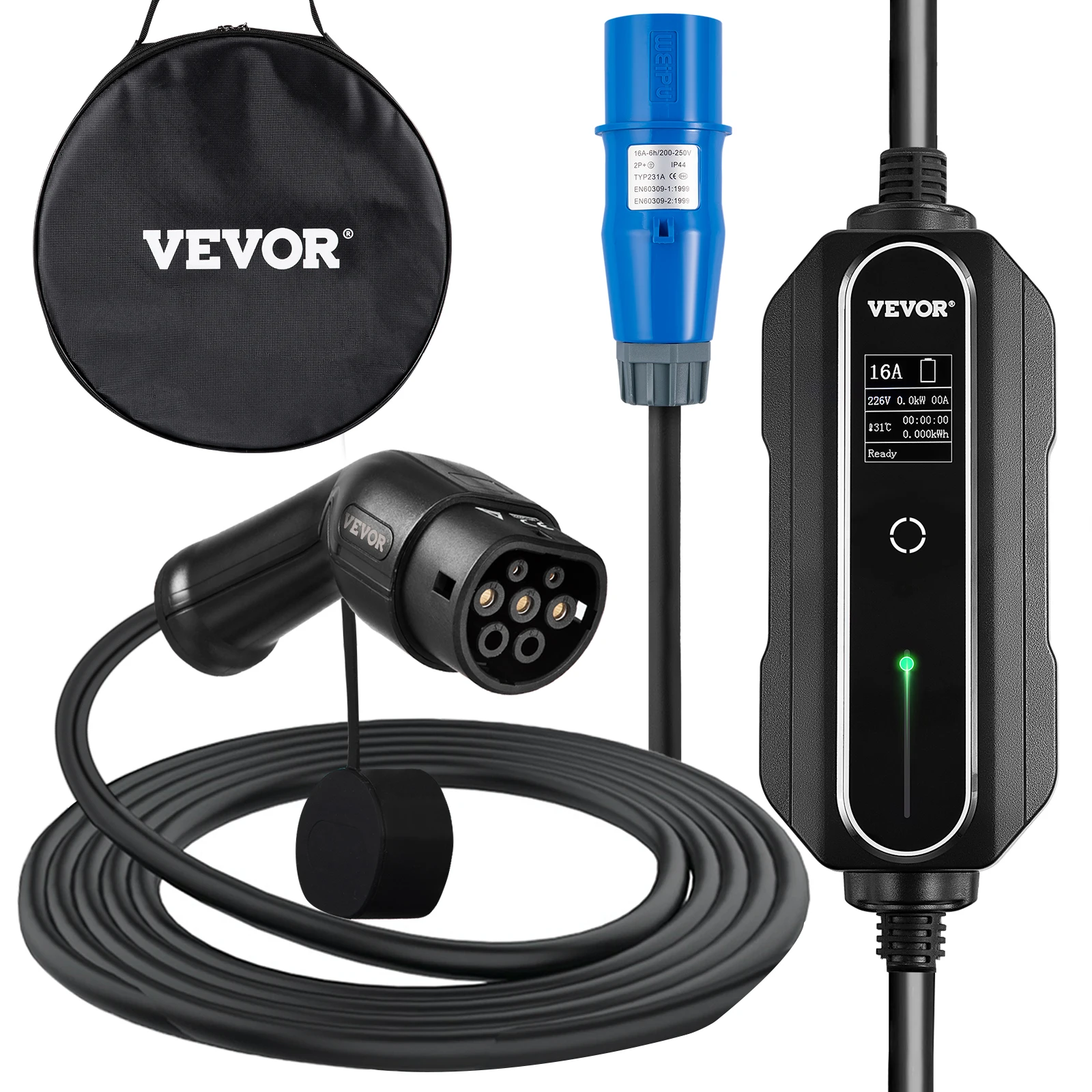 VEVOR-Portable-EV-Charger-Type-2-13A-16A-32A-Digital-Display-CEE-3-Pins ...