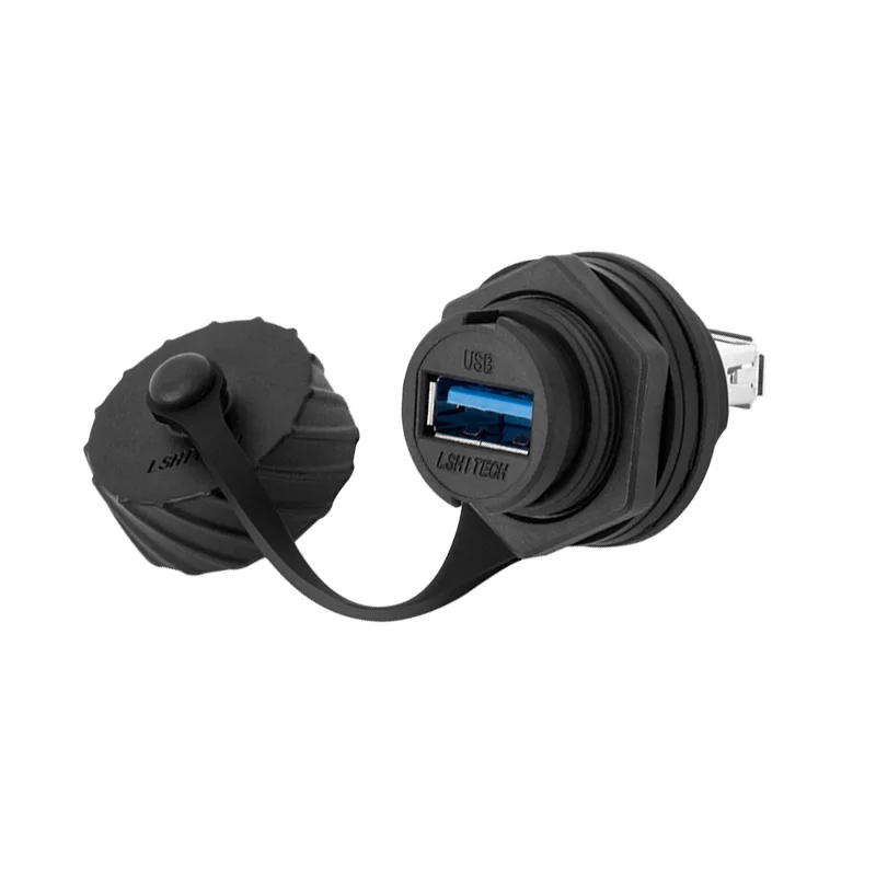 USB-3-0-PBT-Plastic-Industrial-Waterproof-IP67-Female-Bulkhead-Socket ...