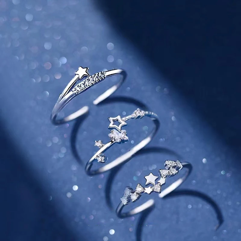 Fashion-925-Sterling-Silver-Star-Zirconia-Ring-Glamorous-Sparkling ...