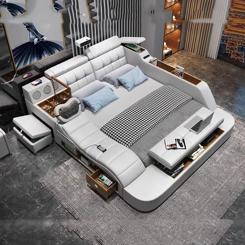 Est-tica-Multifuncional-Cama-Casal-Luxo-Smart-Lit-Armazenamento-Inteligente-Salon-King-Bed-M ...