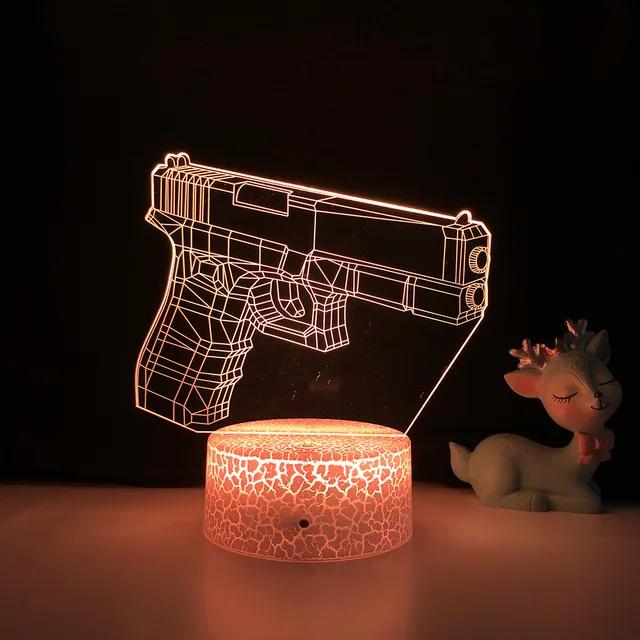 3D Pistol Gun Night Light 16 Színek Usb Power Távirányító Led Asztali ...