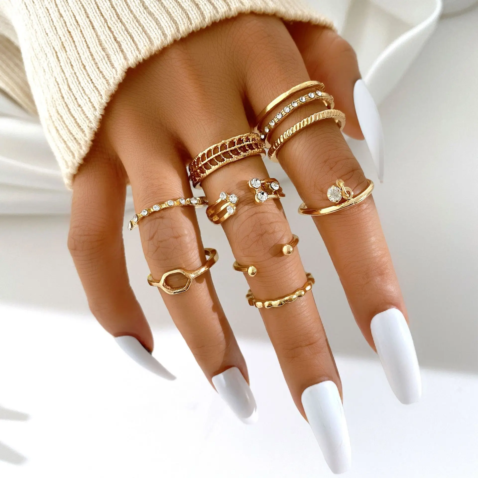 New-Geometry-Rings-Set-For-Women-Fashion-Open-Adjustable-Zircon-Finger ...