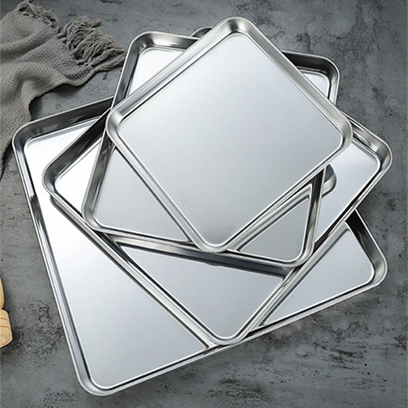 304-Flat-Bottom-Stainless-Steel-Square-Tray-Baking-Pan-Multifunctional ...