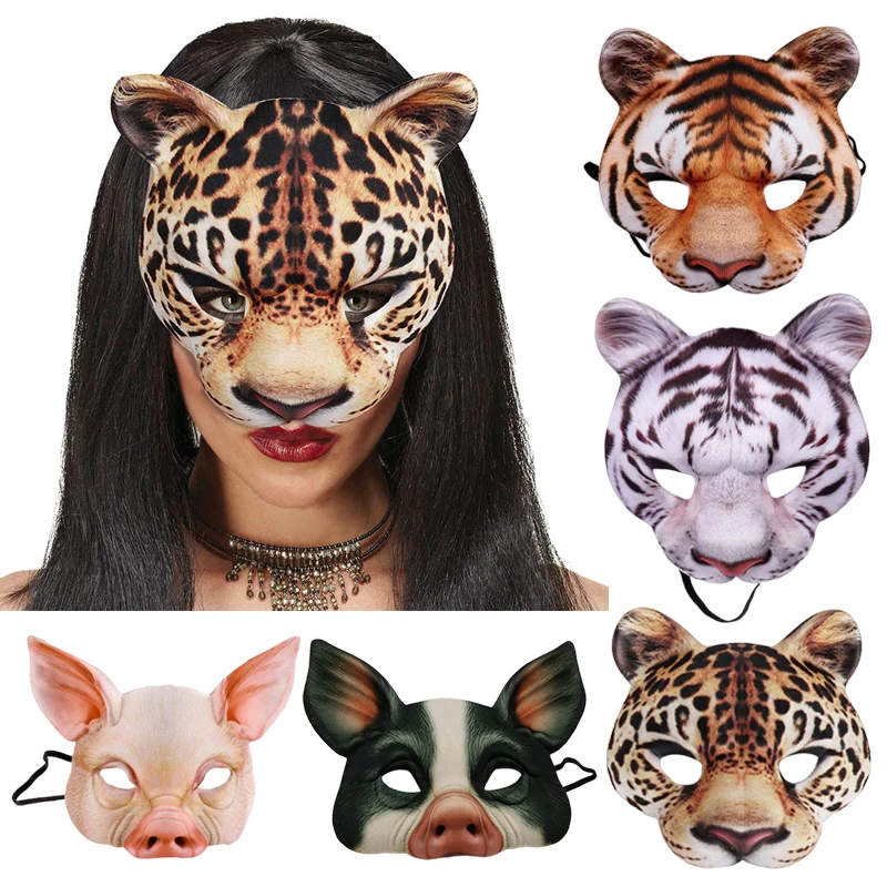 3D Animal Mask Halloween Masquerade Masks Tiger Pig Bunny Half Face ...