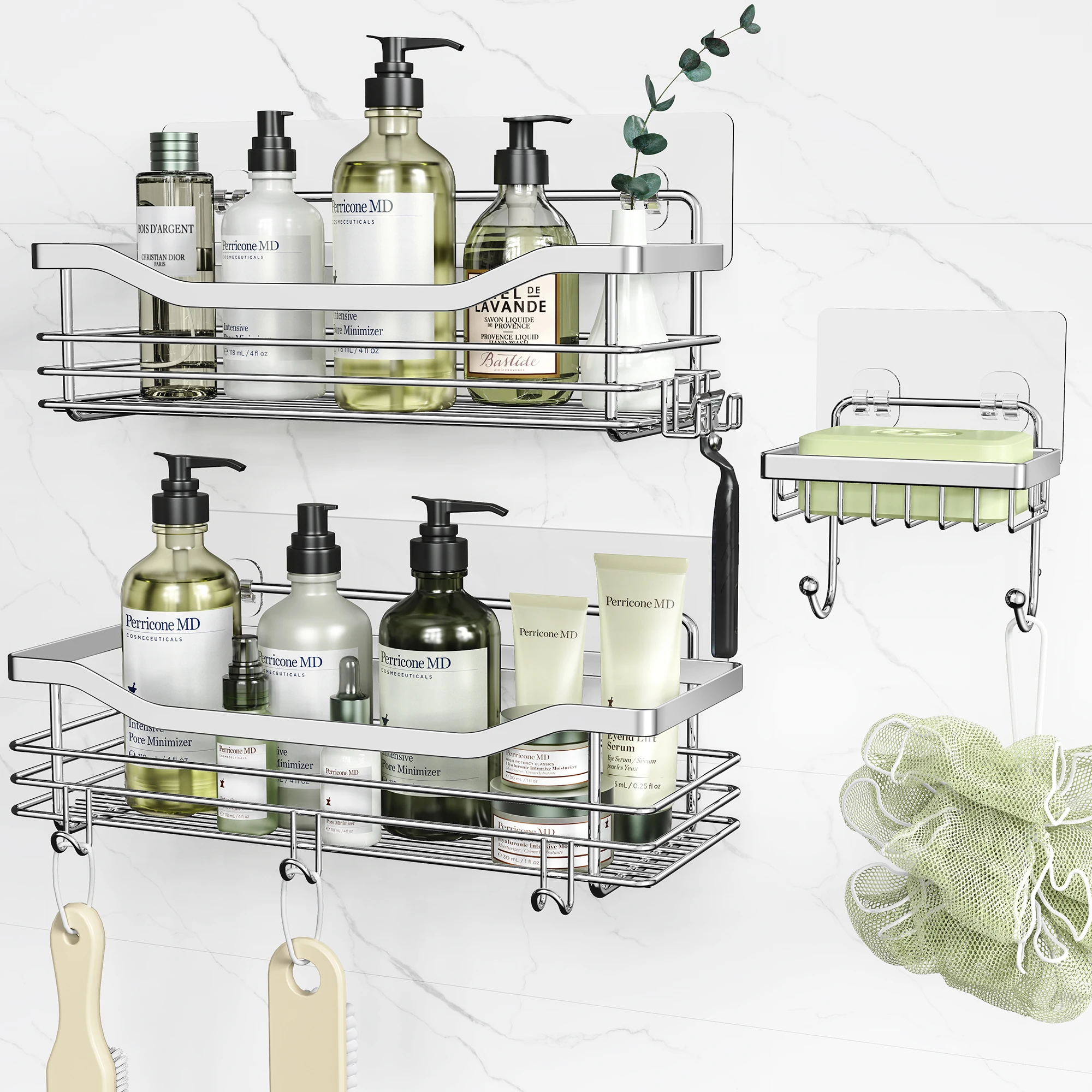 3Pcs-Stainless-Steel-Silver-Bathroom-Shelves-Shampoo-Soap-Holder-with ...