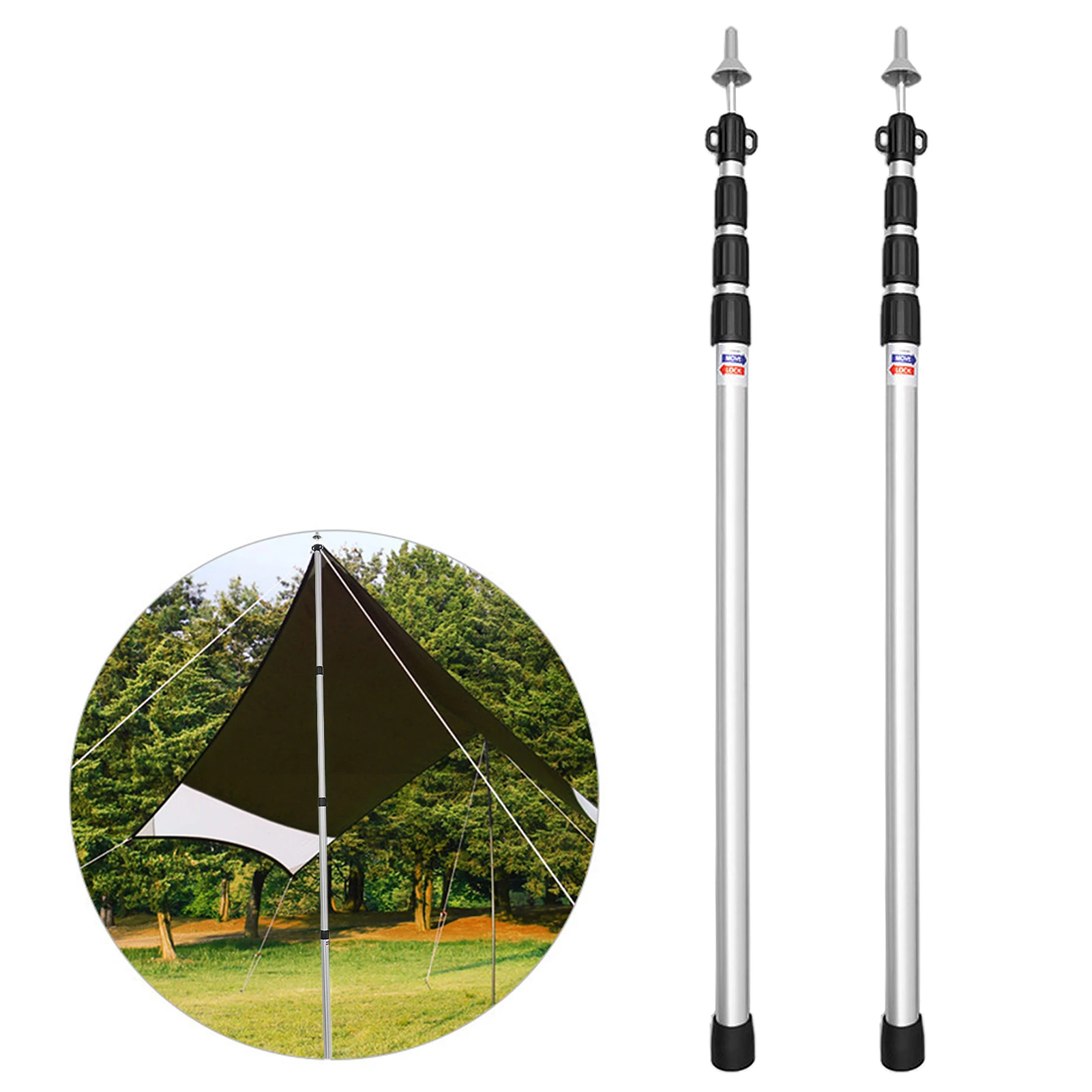 Thicken Aluminum Alloy Tent Pole Adjustable Tent Support Rods Beach ...