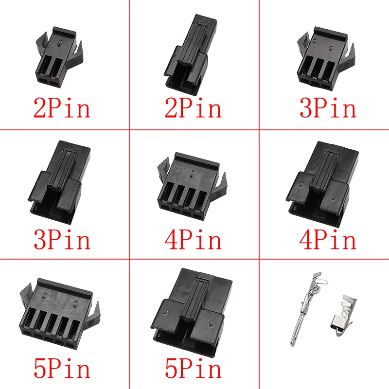 SM 2.54mm Pitch JST SM 2/3/4/5 Pin Female and Male Black Plastic ...