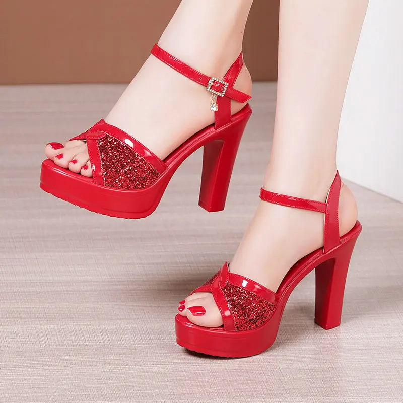 Small-Size-32-43-White-Red-Bling-Wedding-Shoes-Woman-Block-High-Heels ...