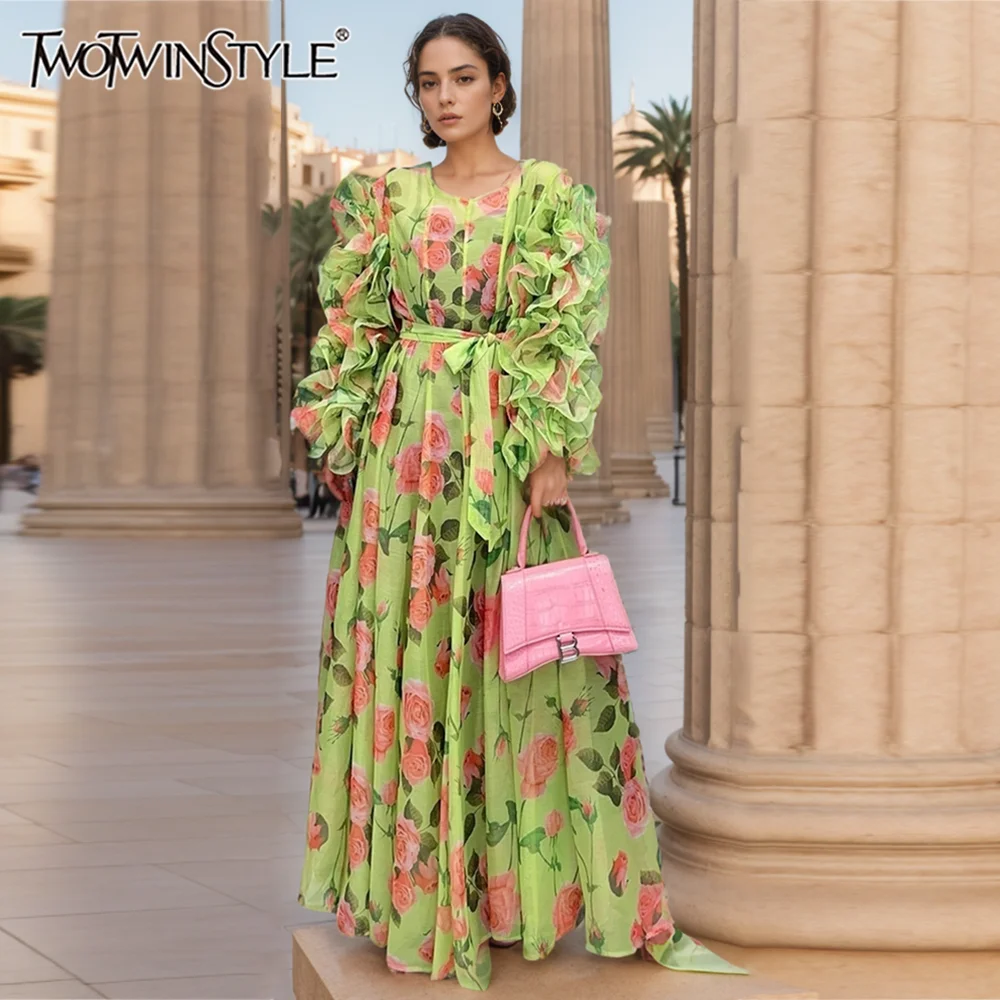 TWOTWINSTYLE-Designer-Hit-Color-Printing-Dress-For-Women-Round-Neck ...