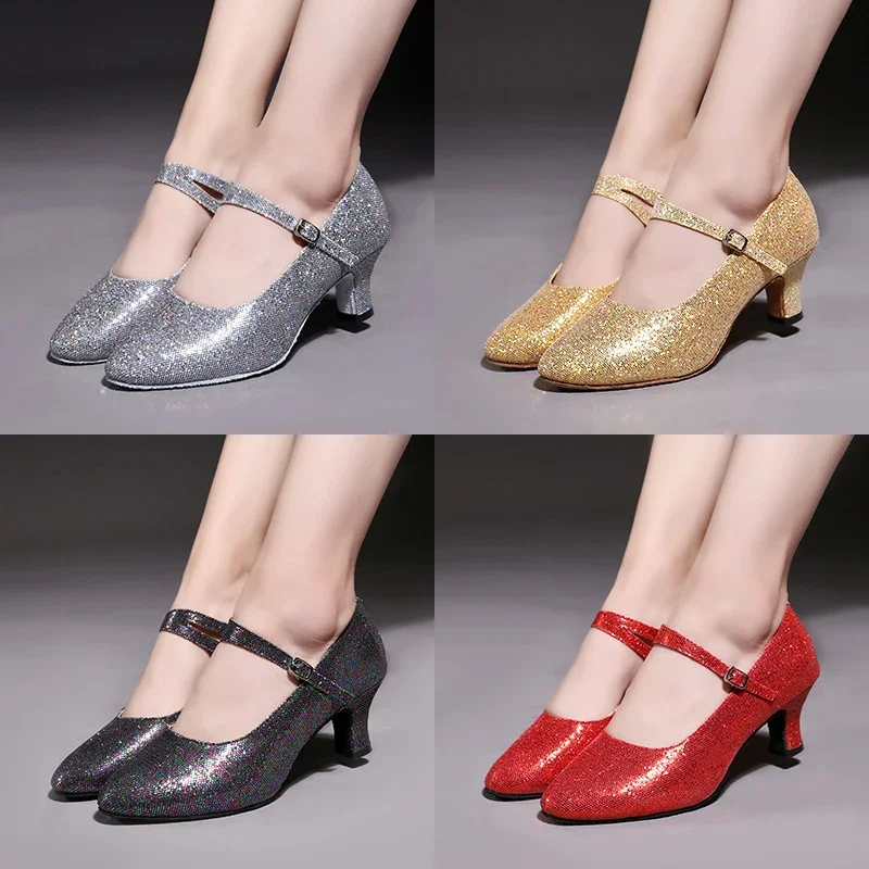 Latin Dance Shoes Lady Closed Toe Salsa Pumps Low Heels Sandals ...